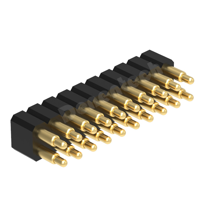 Denentech德能电子2.54MM弹簧针塑高H4.0双排公座180度SMT贴片弹簧针顶针探针弯针连接器 - 东莞市德能智恩电子科技有限公司